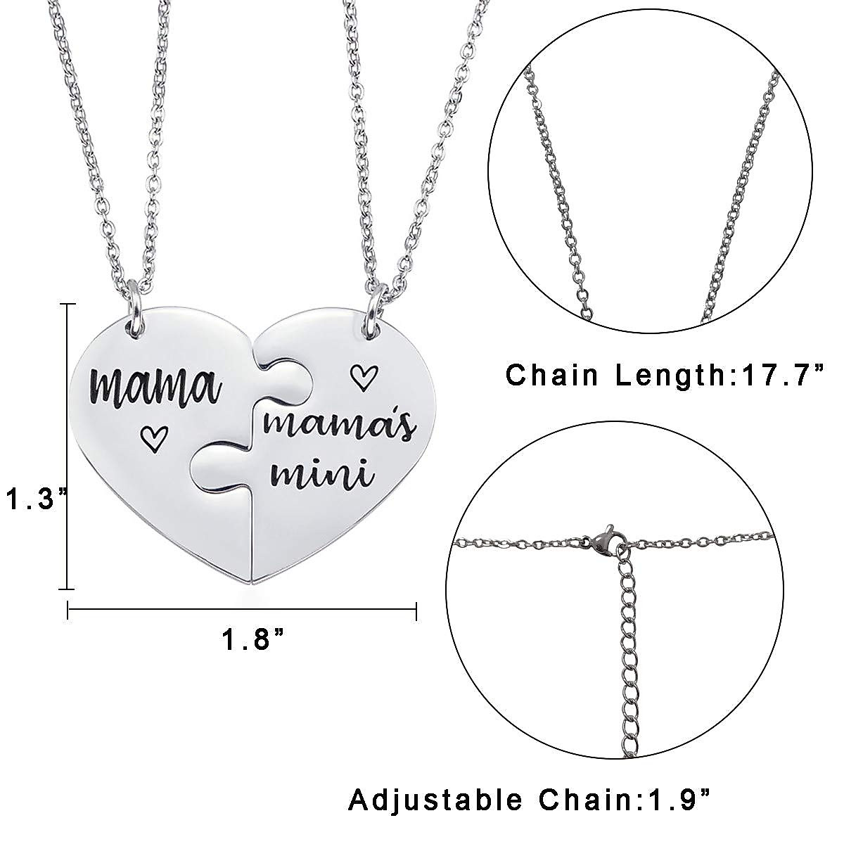 Nanafast 2 PCS Mother Daughter Necklaces Adjustable Stainless Steel Matching Heart Necklace Set Mother’s Day Valentines Gifts for Couples Mom and Daughter - mama