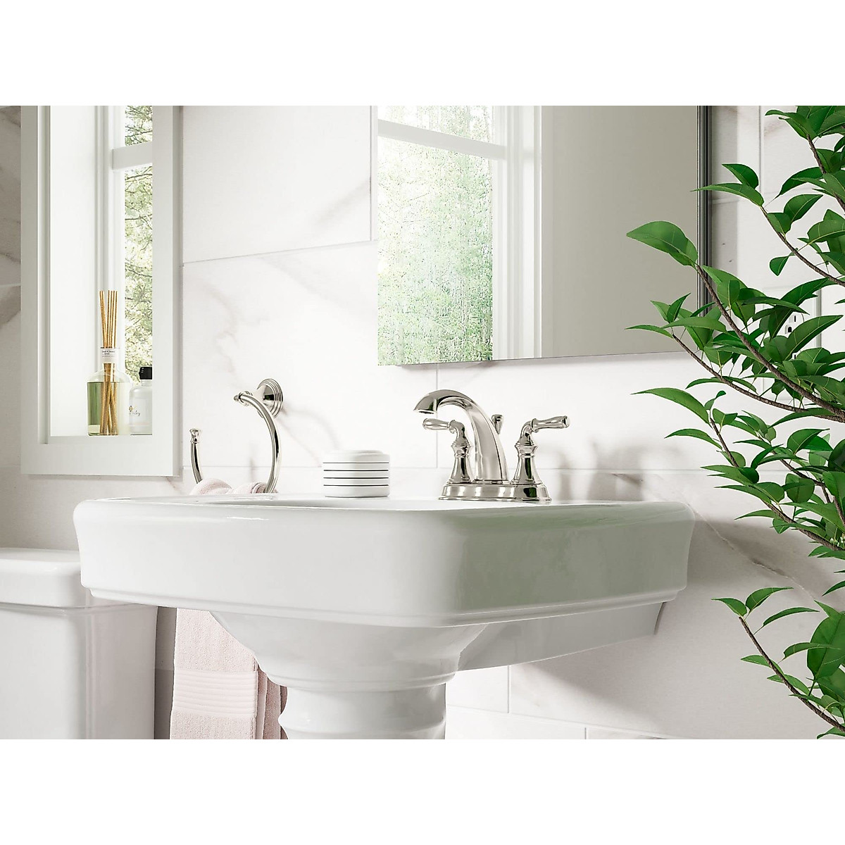 KOHLER 393-N4-BN Devonshire Centerset Bathroom Faucet with Pop-Up Drain Assembly, 2-Handle Bathroom Sink Fuacet, 1.2 GPM, Vibrant Brushed Nickel