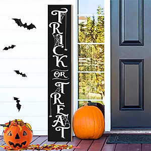Halloween Porch Sign Decor "Trick or Treat" Wooden Hanging Sign Door Porch Standing Decorative Signs Plaques for Front Door Farmhouse Outdoor Indoor Welcome Sign Wall Craft Decor 47.2"H