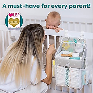 Cradle Star Hanging Diaper Caddy Organizer - Diaper Organizer Caddy with Multiple Pockets - Baby Organizer for Nursery Accessories - Changing Table Organizer and Diaper Storage - 17x9x9 in - Gray