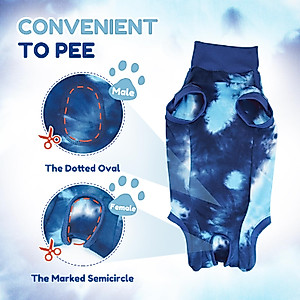 TORJOY Breathable Dog Recovery Suit for Male/Female, Tie Dye Blue Dog Onesie for Abdominal Wounds, Cone E-Collar Alternative After Surgery to Anti-Licking, Professional Surgery Suit for Dogs