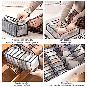 Butishop 6 Pcs Underwear Drawer Organizer Foldable Closet Clothes Dividers Nylon Dresser Compartments Storage Box Set Fit for Bras Socks Underpants Panties and Ties Organization(Grey, 6/7/11)