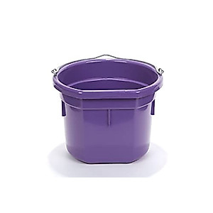 Little Giant® Flat Back Plastic Animal Feed Bucket | Animal Feed Bucket with Metal Handle | Horse Feed & Water Bucket | 8 Quarts | Purple