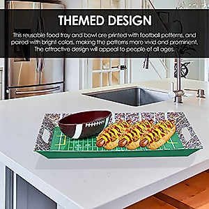 Football Stadium Serving Tray and Bowl, Reusable Game Trays for Football Gameday, Birthday Parties, Tailgate Party Decorations, Chip N Dip Hard Plastic Set