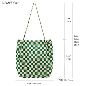 PAZIMIIK Corduroy Tote Bags for Women Reusable Grocery Shopping Shoulder Go-to Everyday Bag with Canvas Lining for Work Travel,Checkered Green