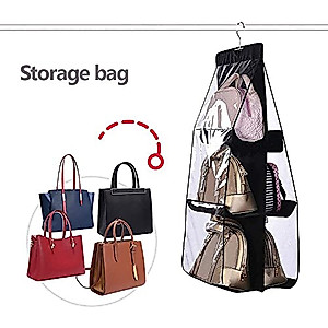 MICOKAY Hanging Closet Organizer, 2 Pcs 6 Pockets Hanging Handbag Purse Organizer for Family Closet Bedroom, Foldable and Universal (Black&Grey)