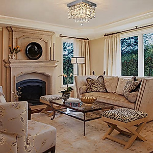 Modern Luxury Crystal Chandelier, Contemporary Raindrop Crystal Ball Square Chandelier Lighting Pendant Ceiling Lamp Flush Mount Ceiling Light Fixture Chandelier for Bedroom, Hallway of CRYSTOP