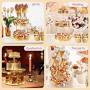 HURZMORO 3 Tier Round Acrylic Cupcake Tower Stand for 24 Cupcakes, Dessert Stands with LED String Light,3 in 1 Ice Cream Lolliopop Cupcake Display for Birthday Wedding Graduation Baby Shower Tea Party