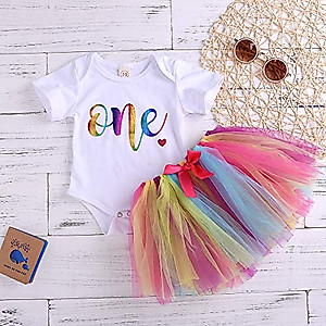 Baby Girls' 1st Birthday Tutu Dress Short Sleeve Colours One Romper Top Lace Skirt Clothes Outfit 2Pcs (Colours, 12-18 Months)