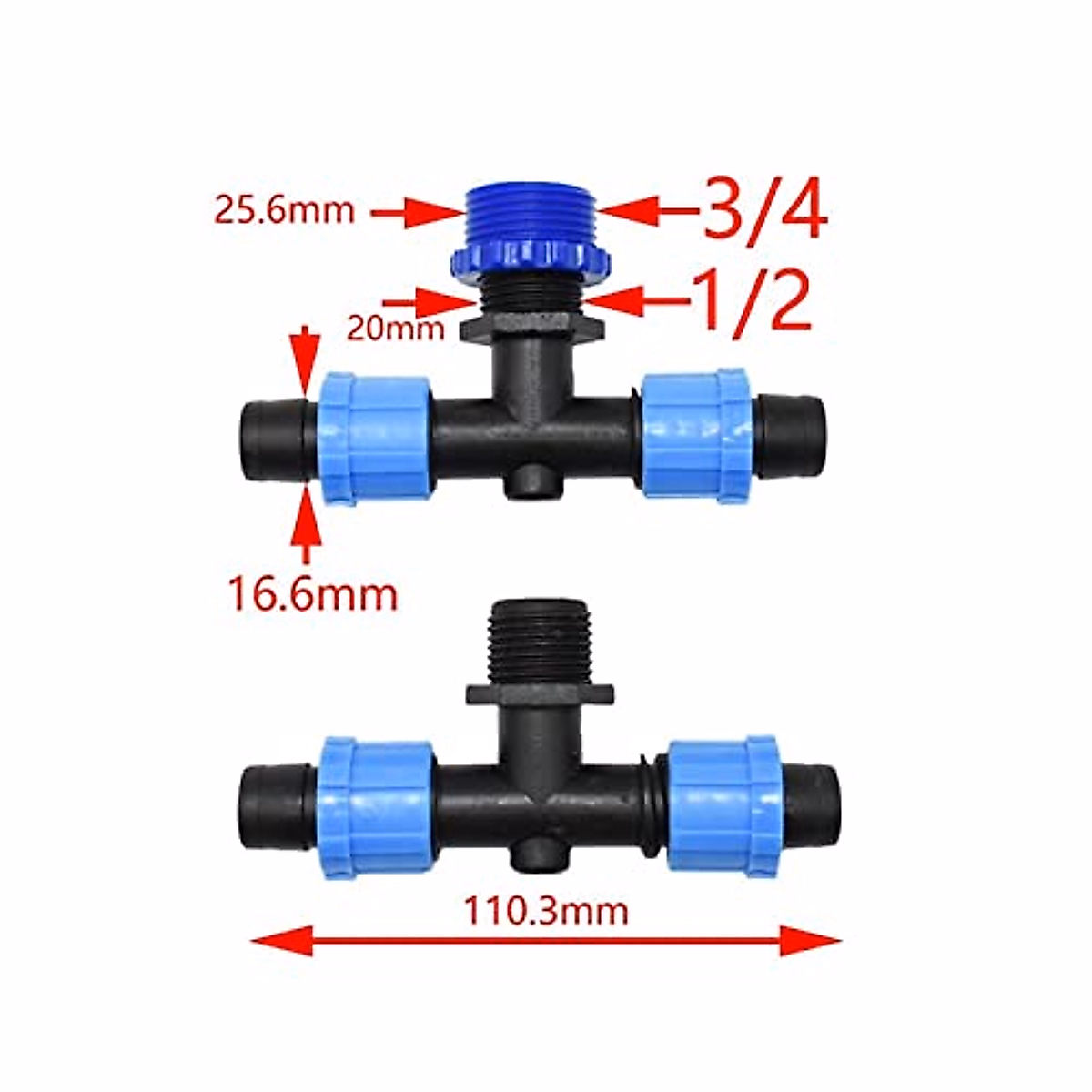 LRJSKWZC Garden Lawn Sprinkler Irrigation System Male 3/4 1/2 to 16 Mm Drip Irrigation Belt Divider Tee Joint Lock Nut Greenhouse Drip Irrigation Accessories 25 Pcs ( Color : 1I2 3I4 )