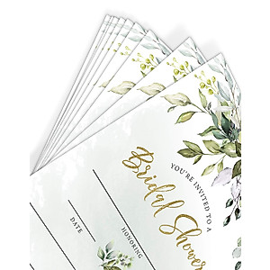 Printed Party Bridal Shower Invitations and Envelopes, Greenery, Set of 25