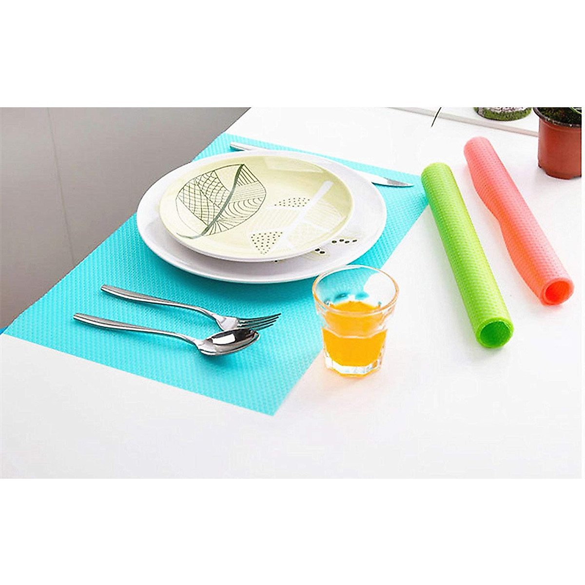 MULLSAN Can be Cut Wire Shelving Papers Mats Vinyl Shelf Liners for Kitchen Cabinets,Drawer,Refrigerator Lining,17.7''X60'' (Blue)