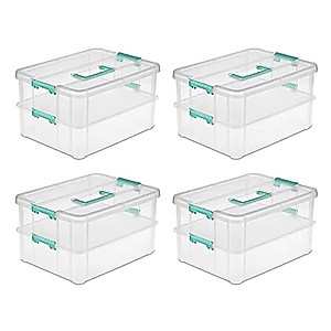 Sterilite Stack and Carry 2 Layer Handle Box, Stackable Plastic Small Storage Container with Latching Lid, Bin to Organize Crafts, Clear, 8-Pack