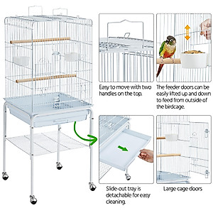Yaheetech Play Open Top Parrot Bird Cages for Sun Parakeet Cockatiel Green Cheek Conure Lovebird w/Detachable Rolling Stand, White
