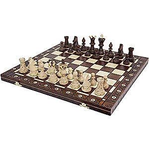 Handmade European Wooden Chess Set with 21 Inch Board and Hand Carved Chess Pieces
