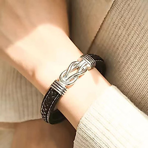 JOVALT Mother and Daughter Forever Linked Together Braided Leather Bracelet Women Inspirational Wristband Women's Stainless Braided Leather Bracelet Bangle Wristband Daughter Gift from Mom