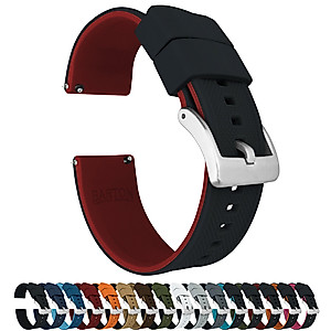BARTON WATCH BANDS Quick Release Elite Silicone Watch Bands, Black Top/Crimson Red Bottom, 22mm