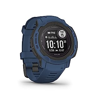 Garmin Instinct 2 Solar, Rugged GPS Smartwatch, Built-in Sports Apps and Health Monitoring, Solar Charging and Ultratough Design Features, Tidal Blue