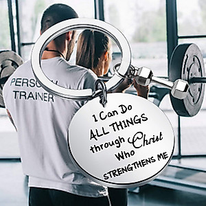 LQRI Workout Keychain Fitness Gift I Can Do All Things Through Christ Who Strengthens Me Bodybuilder Gift Trainer Gift