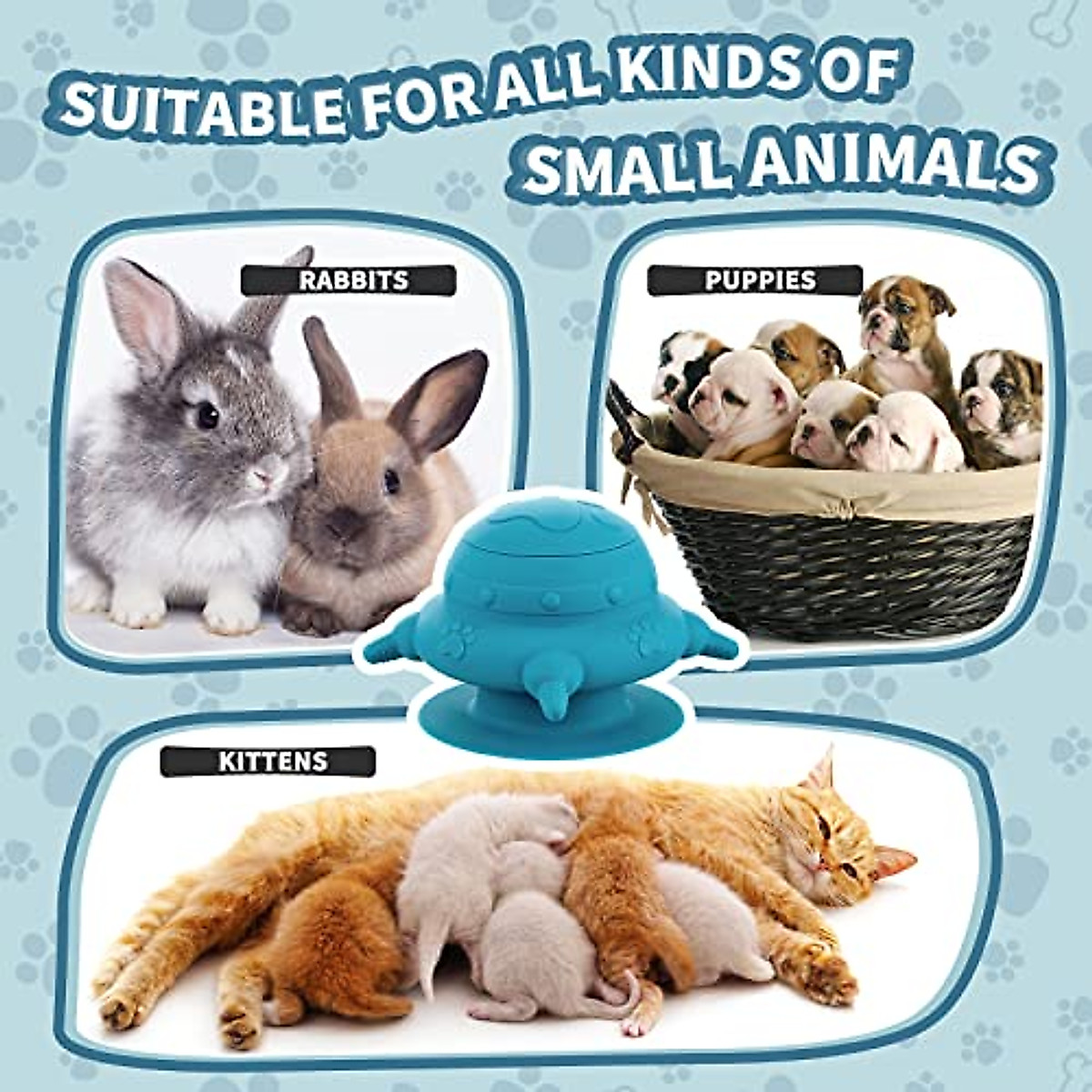 2 Pieces Puppy Feeder Pet Milk Bowl 4 Teats Puppy Bottles for Multiple Puppies Nursing Silicone Pet Feeder for Puppies Kittens Dog Nursing Supplies, 240 ML, Blue