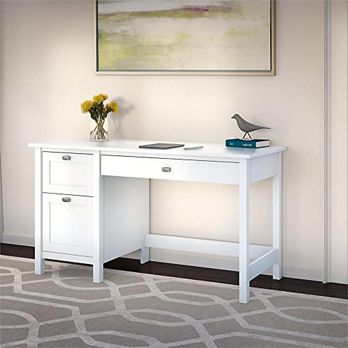 Bush Furniture Broadview Computer Desk with Drawers in Pure White