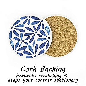 AD Set of 6 Coasters for Drinks Absorbing Round Ceramic Stone Coaster with Cork Base,Tabletop Protection Mat for Mugs and Cups,Office,Kitchen (Indigo Blue)