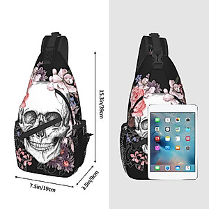 Jumou Rose and Skull Sling Bag Crossbody Women Men Travel Chest Backpack Leisure Sports Outdoor Running Hiking