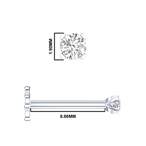 Demira Jewel's 14K White Gold Diamond Nose Ring - Choose from 1.7mm to 3.5mm, 16G Gauge, 6mm Length, Nickel-Free, HI Color, I1-I2 Clarity