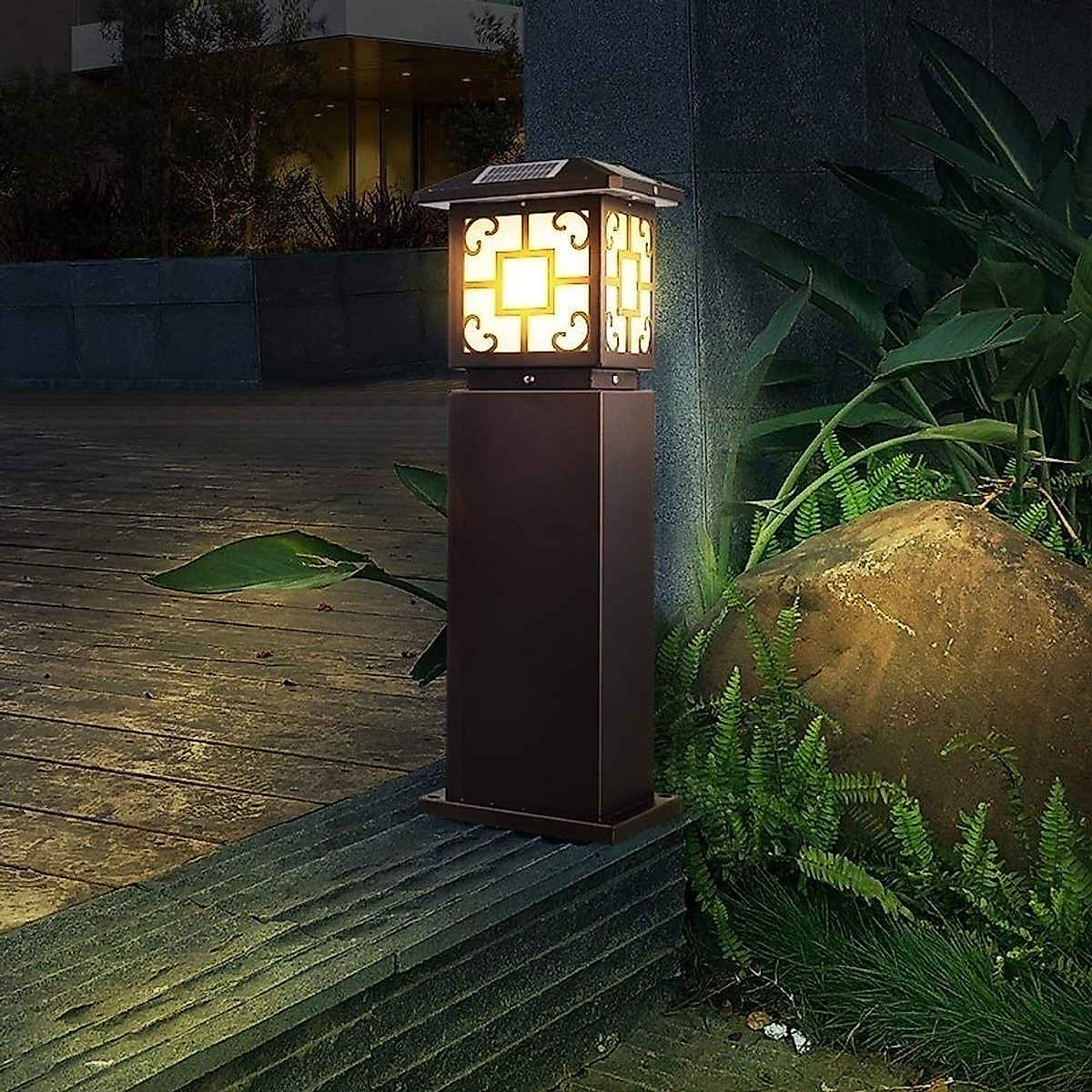 ZMY Vintage Acrylic Lampshade Pillar Lighting Retro Anti-Rust LED Outdoor Column Lamp Waterproof Garden Post Light Lawn Landscape Door Home Park Pathway Illumination