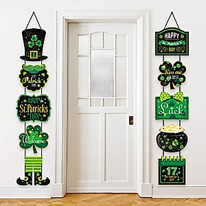 St. Patrick's Day Decoration Hanging Welcome Sign Banner 10 Pieces Leprechaun Hat Shamrock Sign for Saint Paddy's Hanging Decor