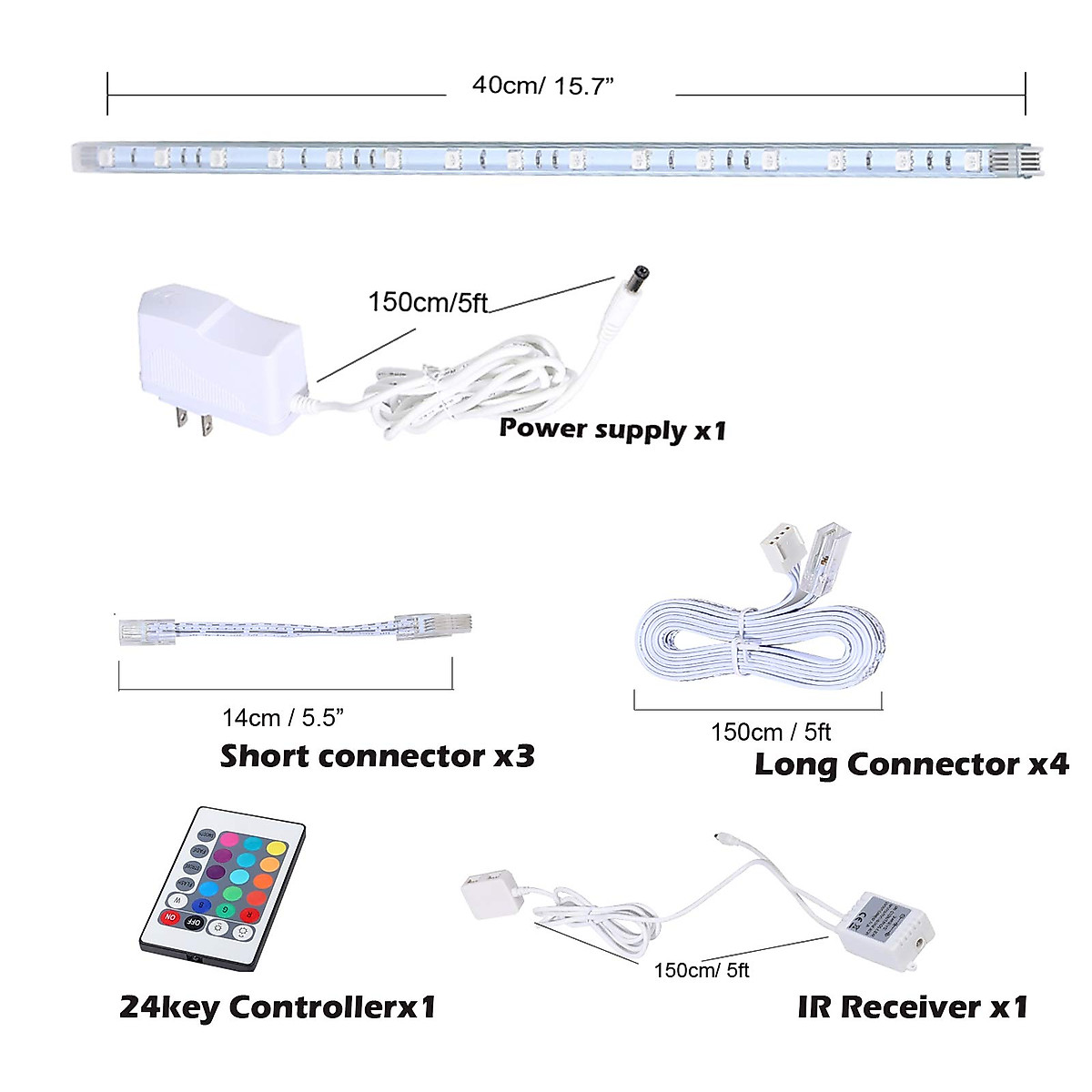 Cefrank 4X 16 Inches (40cm) Linkable RGB LED Light Bar Kit for Display Cabinet - Multi-Colors