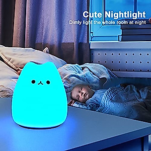 Litake LED Cat Night Light, Battery Powered Silicone Cute Cat Nursery Lights with Warm White and 7-Color Breathing Modes for Kids Baby Children (Mini Celebrity Cat)