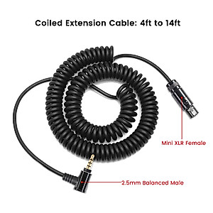 K702 Coiled Audio Cable with 2.5mm Balanced Male Replacement for AKG K240, K240S, Q701 Headsets, Works on M11 Plus, M15, M17 Digital Audio Players 4ft to 14ft