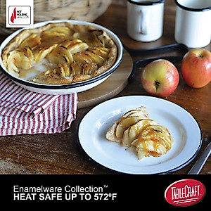 Tablecraft Enamelware Collection Black Rim Solid White Enamel Dinner Plate, Dinnerware for Camping, Farmhouse, Home & Restaurant, Porcelain over Steel Classic, Vintage, Boho, Retro, 10"