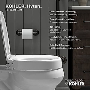 KOHLER Hyten Elevated Quiet-Close Round-Front Toilet Seat, White