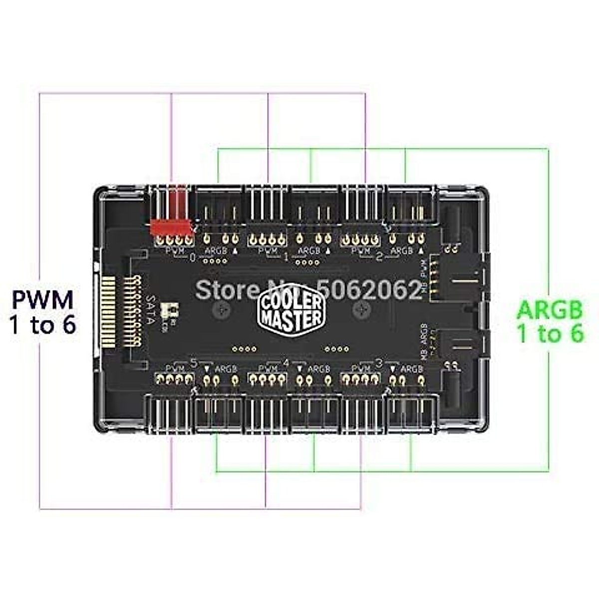 CoolerMaster ARGB and PWM Fan HUB,6 Ports for Addressable RGB Lighting,1 to 6 Multi Way Magnetic backplane Splitter 5V/3PIN Case Fan Hub Adapter