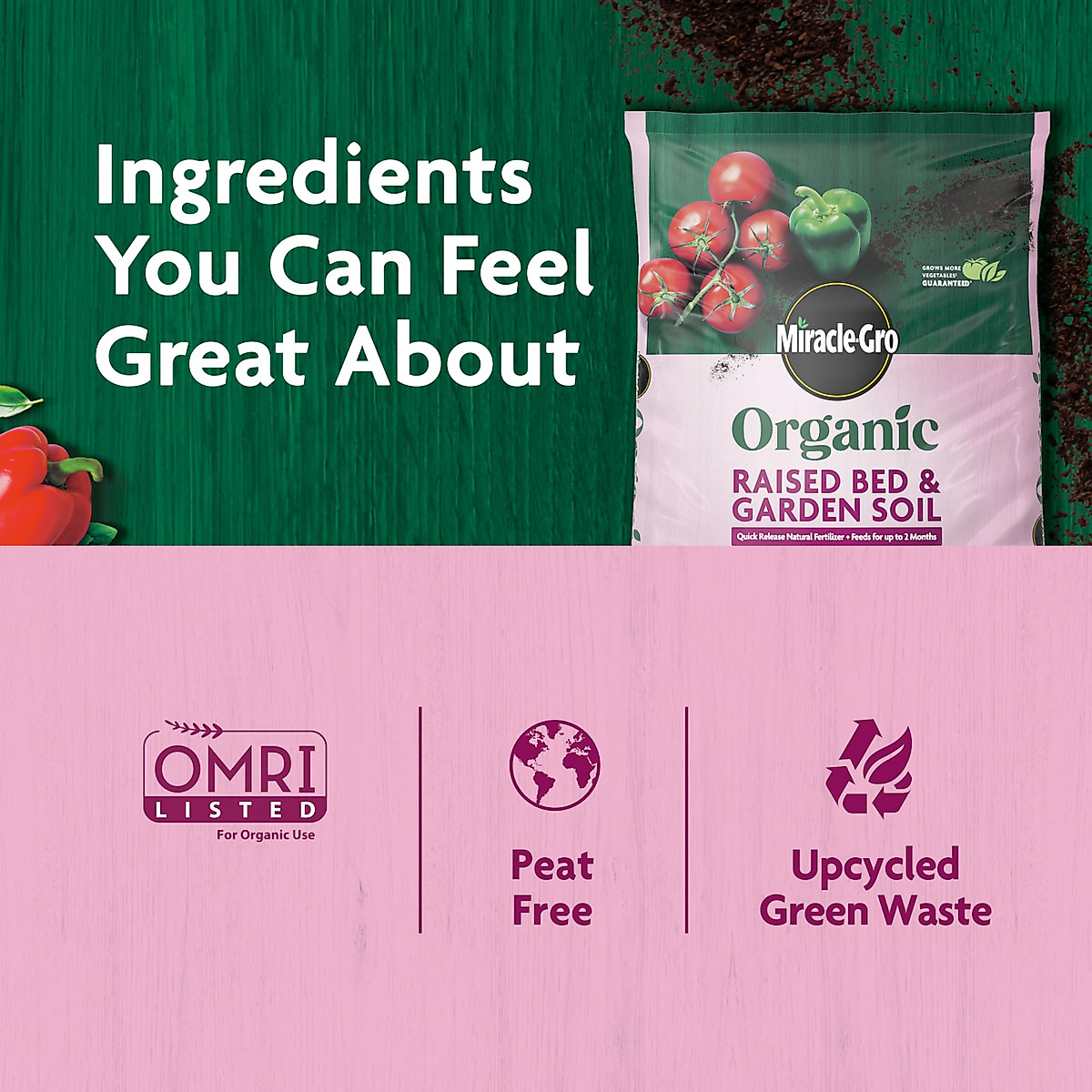 Miracle-Gro Organic Raised Bed & Garden Soil with Quick Release Natural Fertilizer, Peat Free, 1 cu. ft.