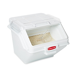 Rubbermaid Commercial Products ProSave Shelf Food Ingredient Bin with Scoop, 200-Cup, White, Kitchen Food Storage Sugar/Grains/Rice/Baking Supplies