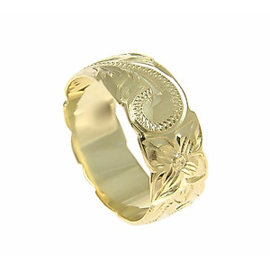 Arthur's Jewelry Yellow gold plated 925 sterling silver Hawaiian 8mm plumeria flower scroll cut out edge ring size 4