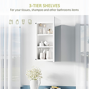 kleankin Recessed Medicine Cabinet, Stainless Steel Bathroom Mirror Cabinet with Door and Storage Shelves, White