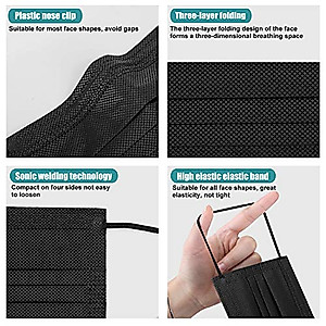 Kids Face Mask Disposable - 50 Pack Filter Mask 3-Ply Breathable Soft Safety Masks with Elastic Ear Loops for Dust Air Pollution Protection Children Girl Boy School Daily Use 5-15 Years Old - [Black]