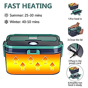 Liangding Electric Lunch Box Food Heater, Upgrade 70W 1.8L Faster Food Warmer 12V 24V 110V Portable Heated Lunch Boxes for Car/Truck/Home Self Heating Box with Carry Bag and Fork & Spoon
