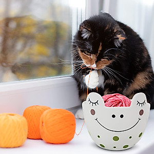 Generic Frog Ceramic Yarn Bowl for Knitting and Crocheting. This Decorative Wool HolderYarn Organizer Makes a Great Gift for Crochet Lovers. (Frog)
