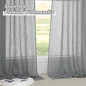 RYB HOME Linen Textured Sheer Curtains 84 inches Long Light & Airy Sheer Window Curtains Country Rustic Farmhouse Curtains for Living Room Bedroom, W 52 x L 84 inch, 2 Pcs, Grey