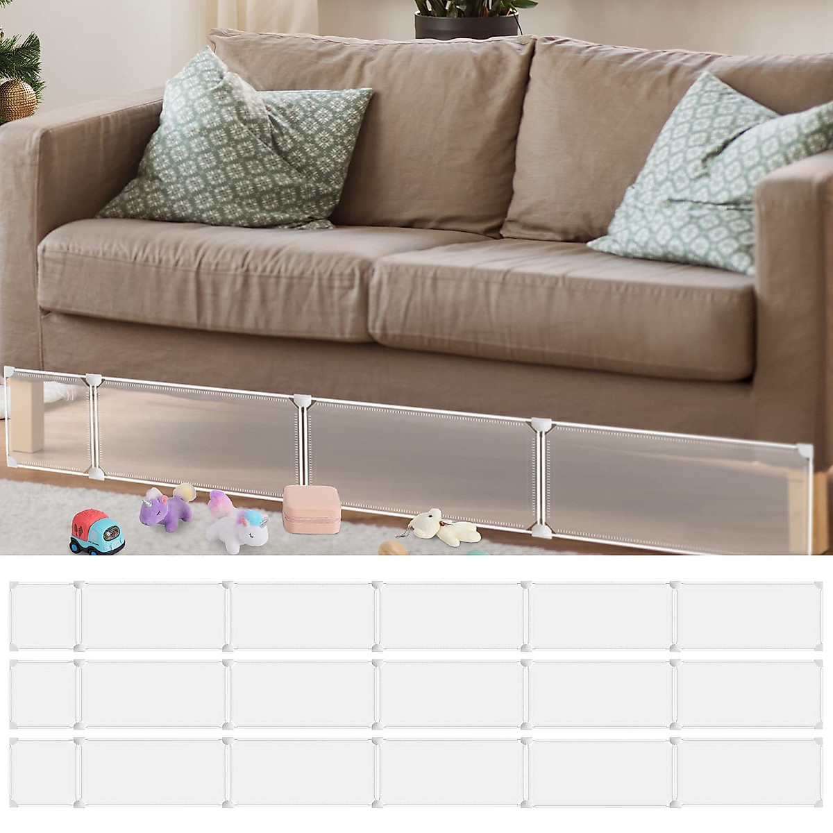 Tuanse 3 Sets Under Bed Blocker for Pet, Toy Blocker Under Couch Bumper Under Bed Barrier for Furniture, Stop Pets Toy Going Under Bed or Sofa, Easy to Install, 78.7" Length 7" Height