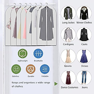 VOSIGREEN Hanging Garment Bags 7 Piece Set - 60 Inch Translucent Dust Proof Clothes Bag White Breathable Full Zipper Dust Cover for Suit Dance Costumes Gown Dress.