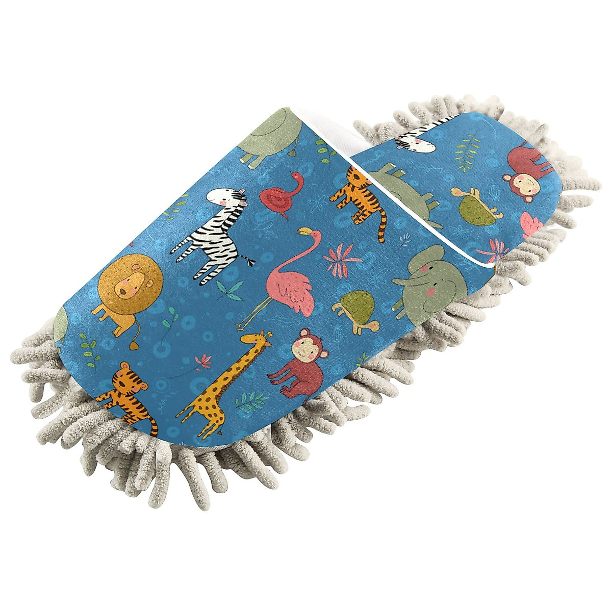 Zoo Animal Giraffe Elephant Horse Mop Slippers Shoes Cover for Floor Cleaning Washable Dirty Hair Dust Cleaners Microfiber Mop Socks for House Office Kitchen