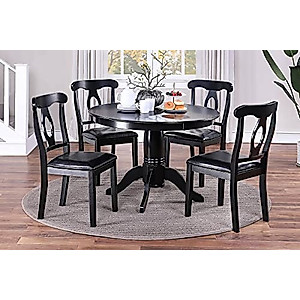 Lepfun Classic Design 5pc, Round Side Upholstered Cushion Fabric Upholstery Seat,Rubberwood Black Color Furniture for Dining Romm,Living Room,Easy to Assemble, Table Set with Chairs 4