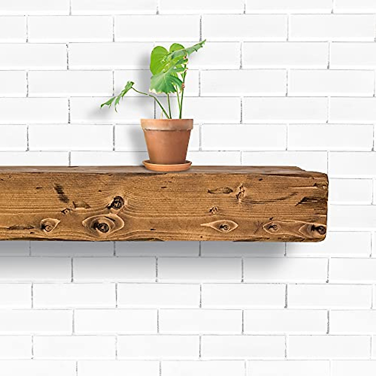 URBANDI Fireplace Mantel, Distressed, Rustic,1 tier Floating Shelf, Modern, Real Wood. (60Lx6Hx8D, Brown)