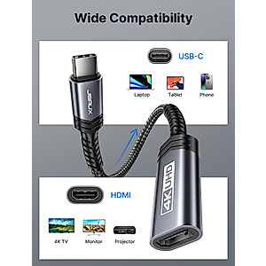 JSAUX USB C to HDMI Adapter, 4K USB Type-C to HDMI Female Adapter [Thunderbolt 3 Compatible] for iPhone 15 Pro, MacBook Pro/Air, Surface, Samsung Galaxy S21 S20 Ultra S10 S9 S8, Dell XPS 15-Grey